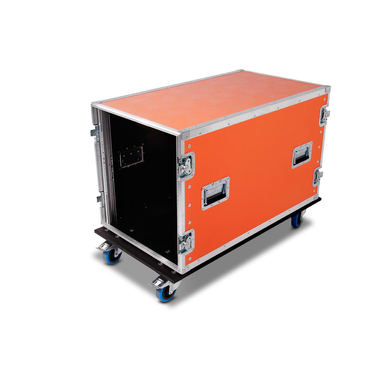 12HE Profi Rack 90 tief orange auf Rollen | Megacase